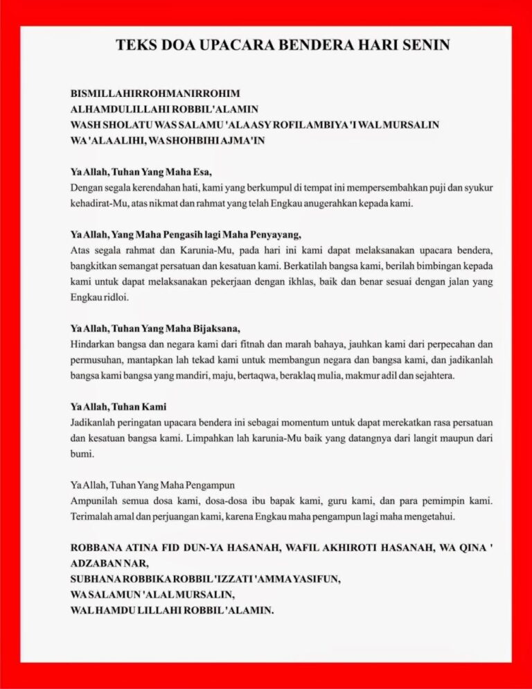 Susunan Teks Doa Upacara Bendera Pdf - Literasi Guru